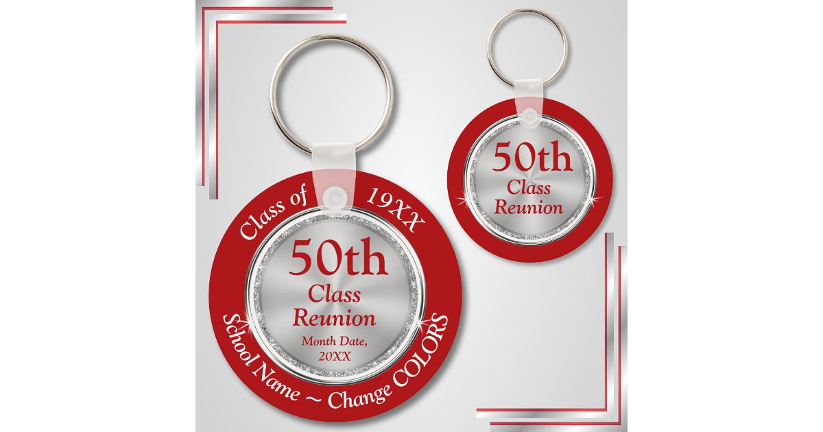 Red, White, Silver Custom, Class Reunion Souvenirs Keychain | Zazzle