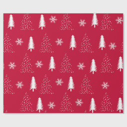 Red White Snowflake Christmas Trees Wrapping Paper | Zazzle