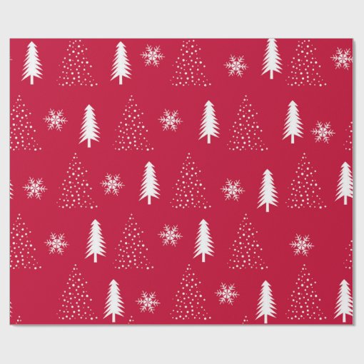 Red White Snowflake Christmas Trees Wrapping Paper | Zazzle