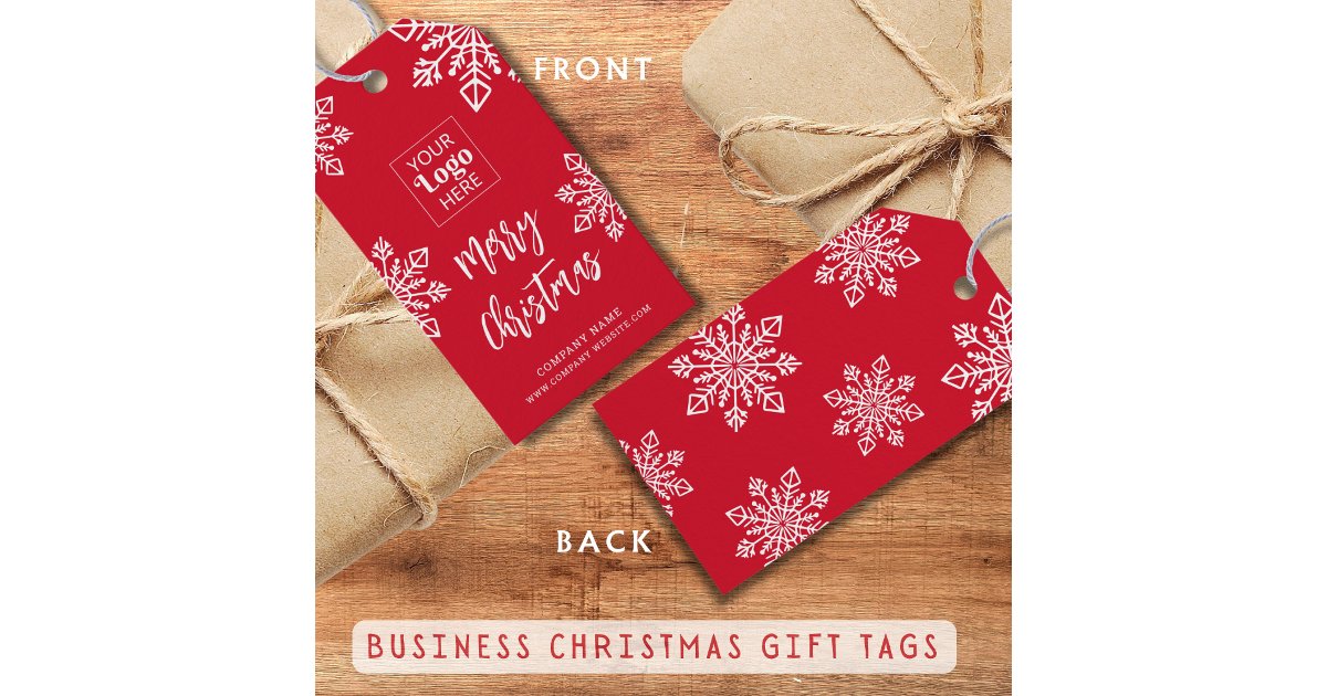 Red White Snowflake Company Logo Merry Christmas Gift Tags | Zazzle