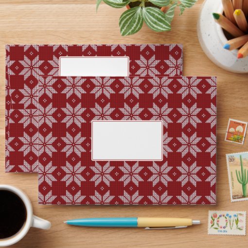 Red White Snowflake Tree Ugly Christmas Sweater Envelope | Zazzle