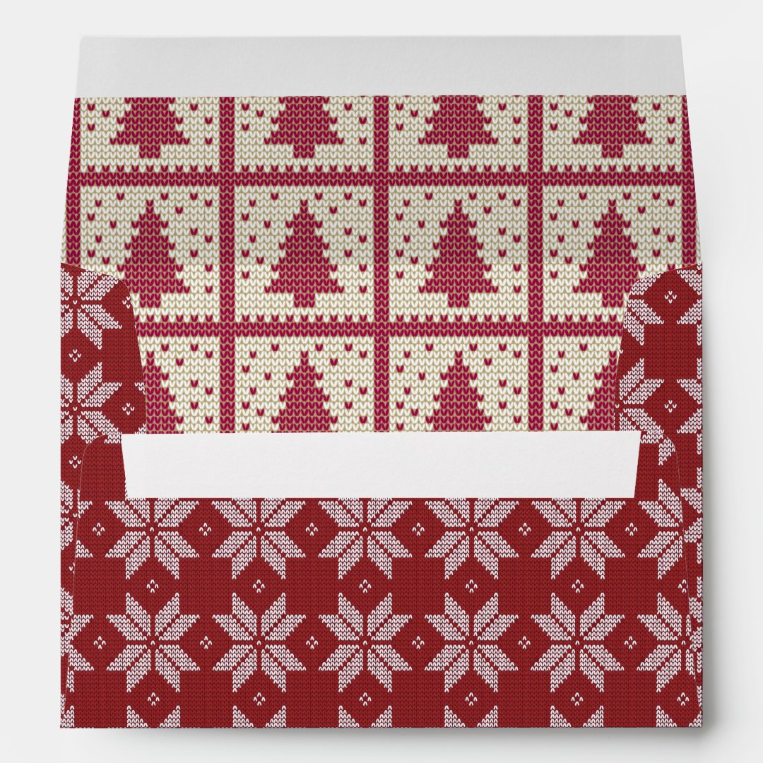 Red White Snowflake Tree Ugly Christmas Sweater Envelope | Zazzle