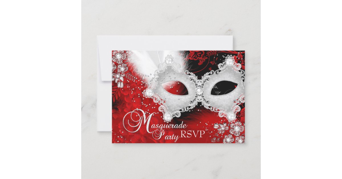 Red White Sparkle Mask Masquerade Party RSVP | Zazzle