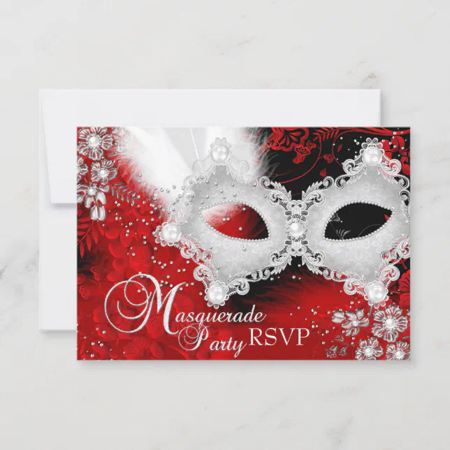 Red White Sparkle Mask Masquerade Party RSVP | Zazzle