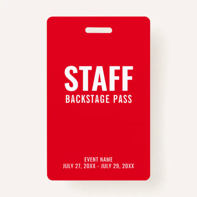 Red White Staff Backstage Pass ID Badge | Zazzle