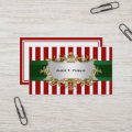 Red White Stripe, Green Ribbon, Gold Framed Label Business Card | Zazzle