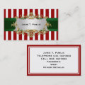 Red White Stripe, Green Ribbon, Gold Framed Label Business Card | Zazzle