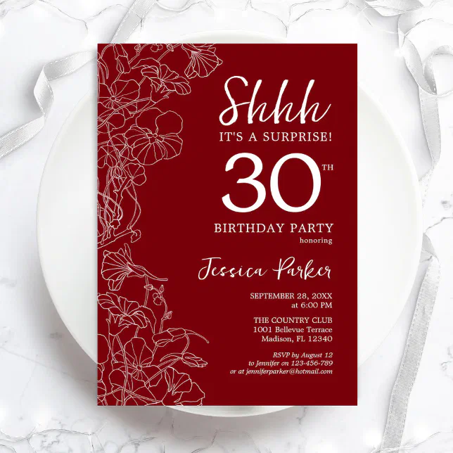 Red White Surprise 30th Birthday Invitation | Zazzle