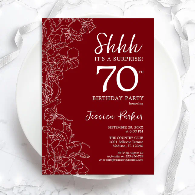 Red White Surprise 70th Birthday Invitation | Zazzle
