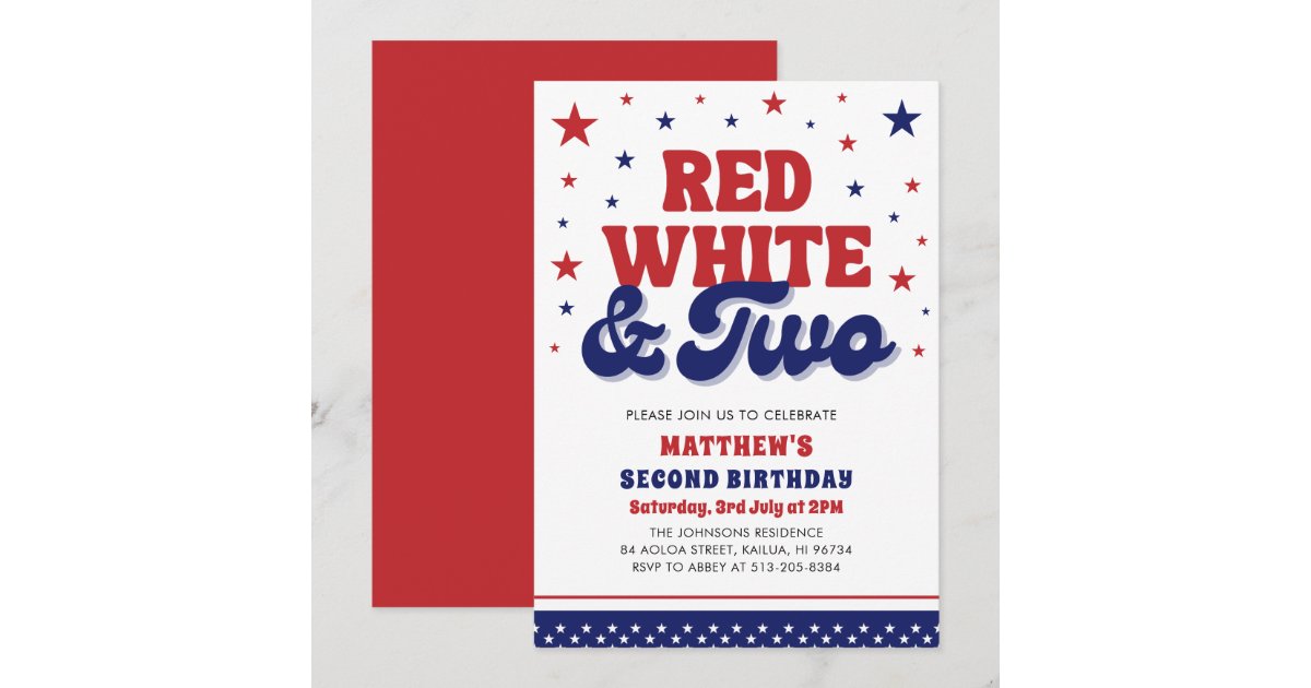 Red, White & Two 4th July 2nd Birthday Party Invitation | Zazzle