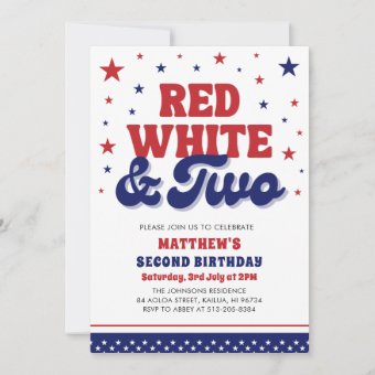 Red, White & Two 4th July 2nd Birthday Party Invitation | Zazzle