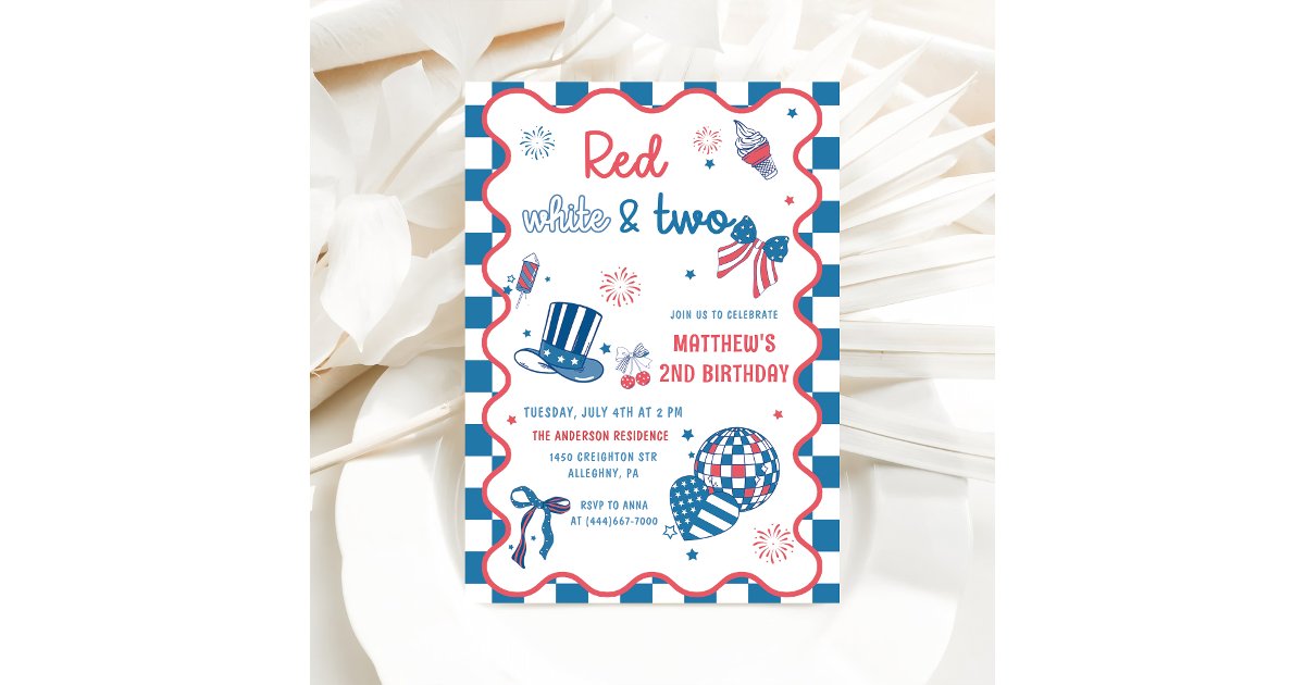 Red, White & Two 4th July 2nd Birthday Party Invitation | Zazzle