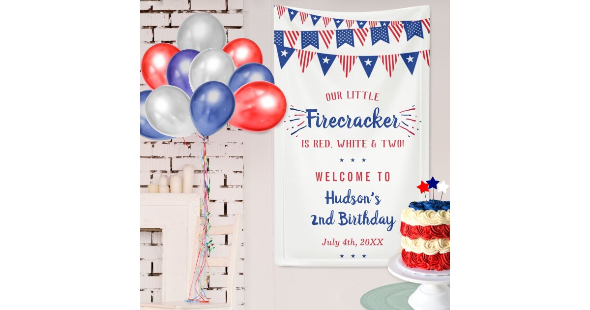 Red, White & Two! 4th Of July 2nd Birthday Banner | Zazzle