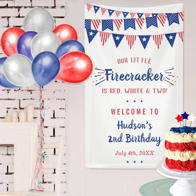 Red, White & Two! 4th Of July 2nd Birthday Banner | Zazzle
