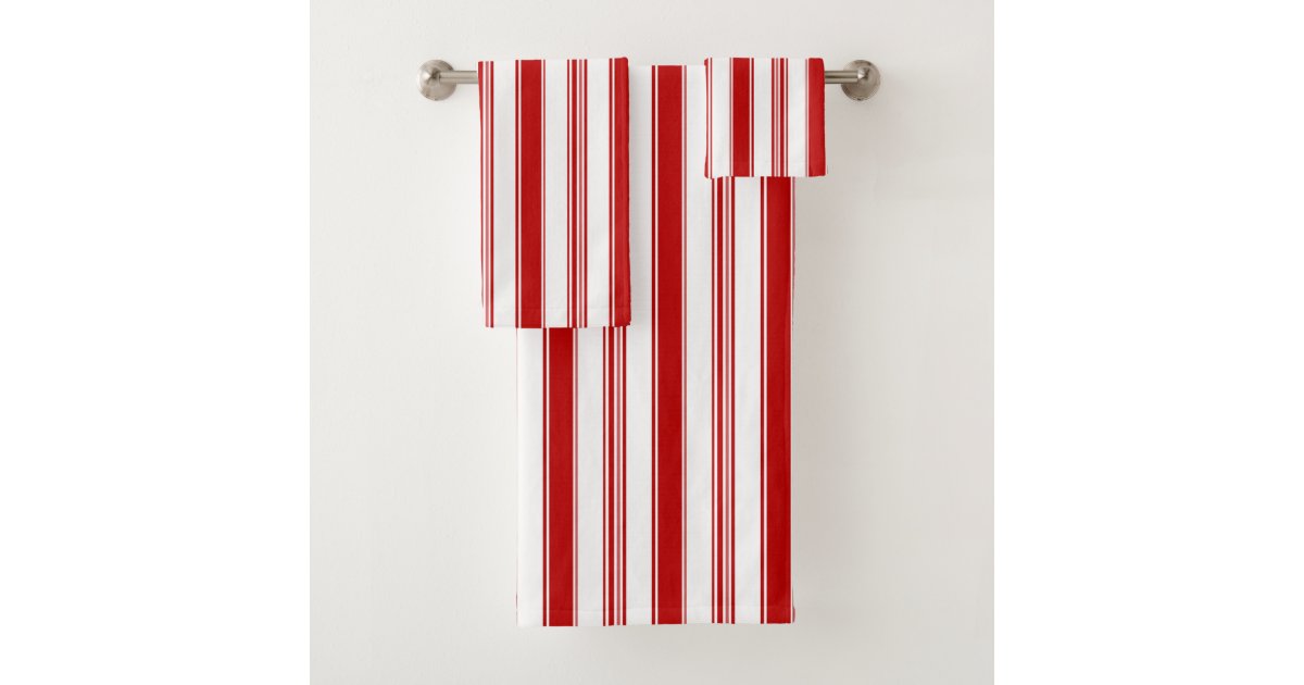 Red & White Vertical Stripes (large scale) Bath Towel Set | Zazzle
