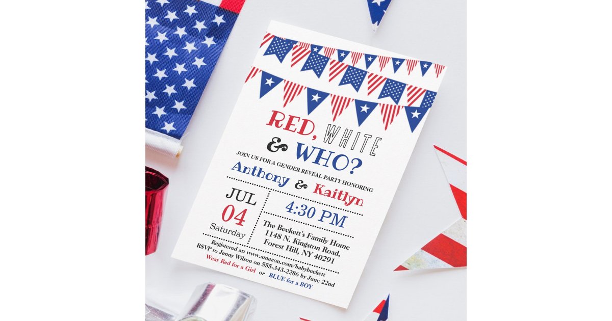 Red, White & Who? 4th Of July Gender Reveal Party Invitation | Zazzle