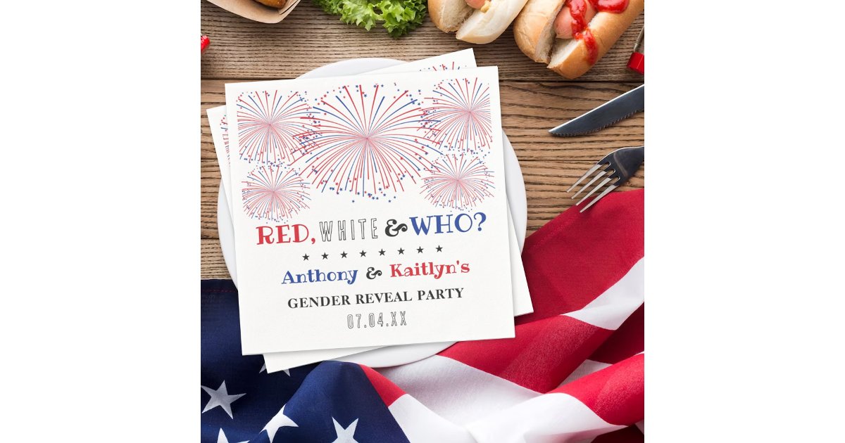 Red, White & Who? 4th Of July Gender Reveal Party Napkins | Zazzle