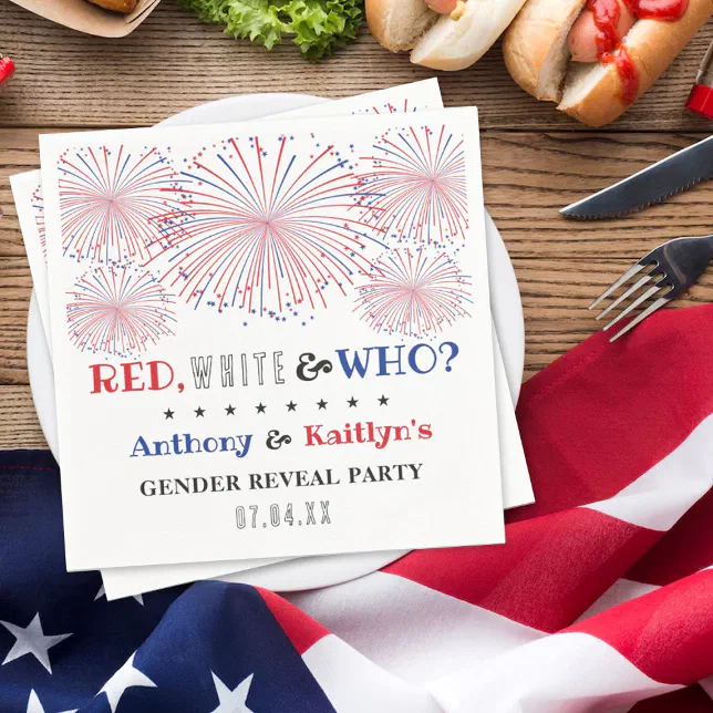 Red, White & Who? 4th Of July Gender Reveal Party Napkins | Zazzle