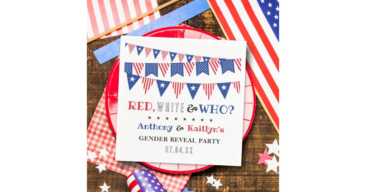Red, White & Who? 4th Of July Gender Reveal Party Napkins | Zazzle