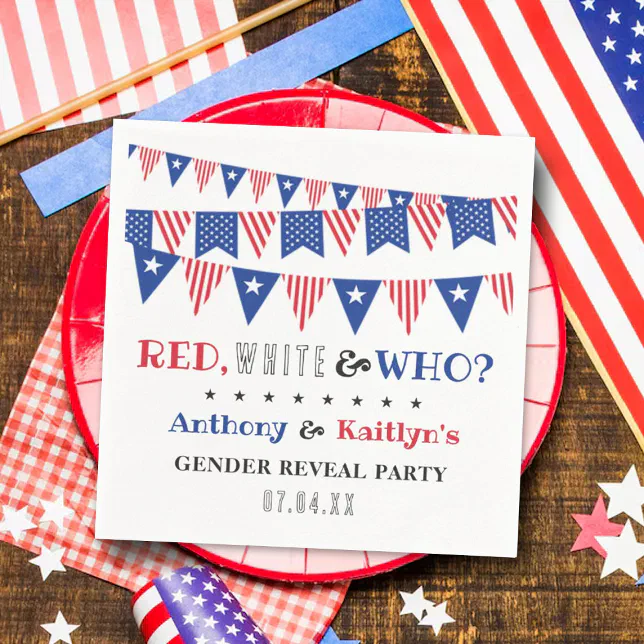 Red, White & Who? 4th Of July Gender Reveal Party Napkins | Zazzle