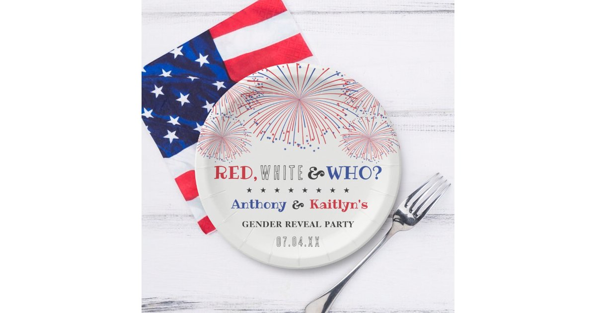 Red, White & Who? 4th Of July Gender Reveal Party Paper Plates | Zazzle