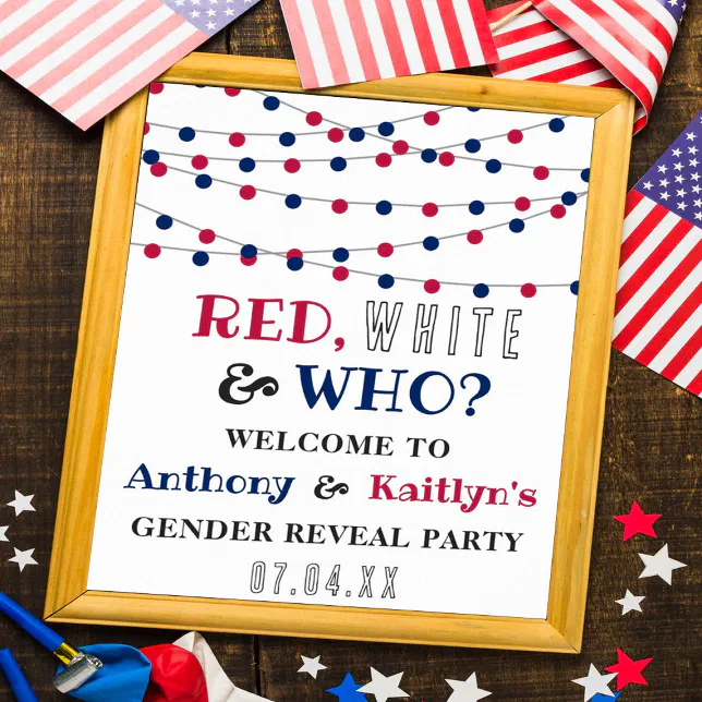 Red, White & Who? 4th Of July Gender Reveal Party Poster | Zazzle