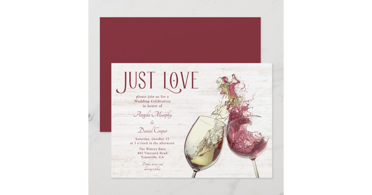 Red White Wine Dance Just Love Wedding Celebration Invitation | Zazzle