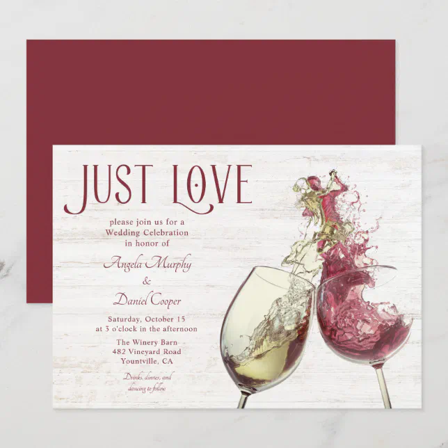 Red White Wine Dance Just Love Wedding Celebration Invitation | Zazzle