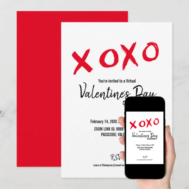 Red White XOXO Virtual Valentine's Day Party Invitation | Zazzle
