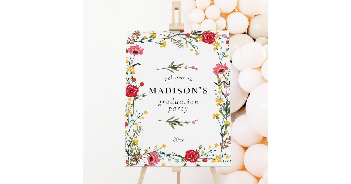 Red Wildflower Graduation Party Welcome Sign | Zazzle
