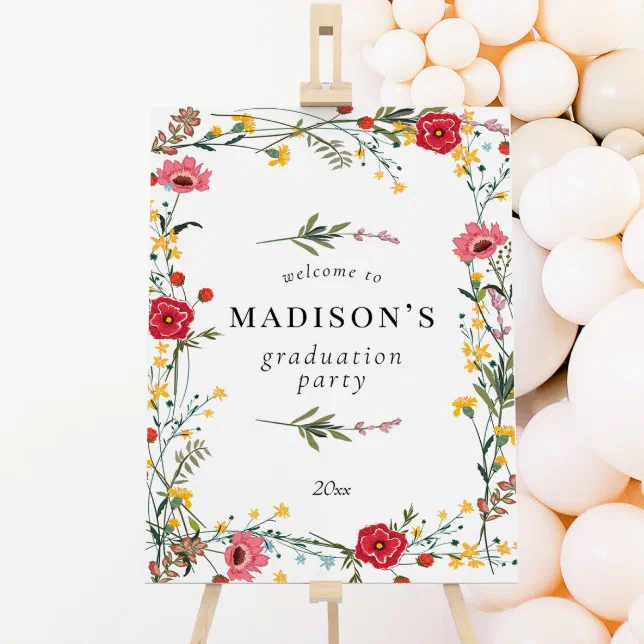 Red Wildflower Graduation Party Welcome Sign | Zazzle