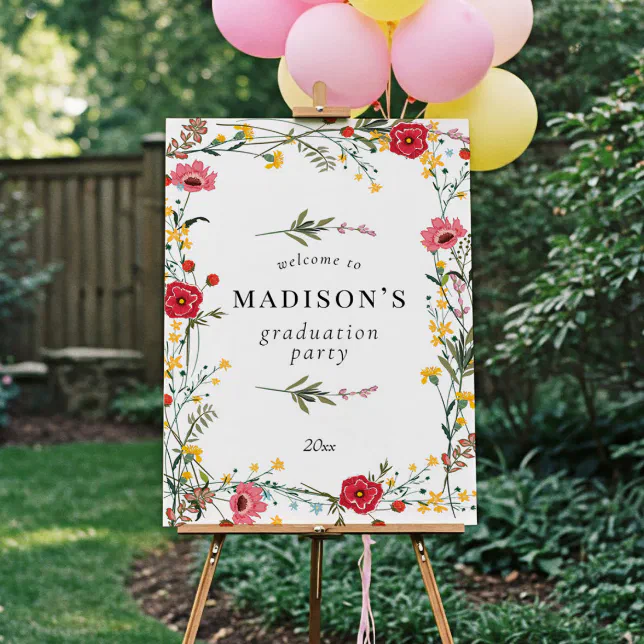 Red Wildflower Graduation Party Welcome Sign | Zazzle