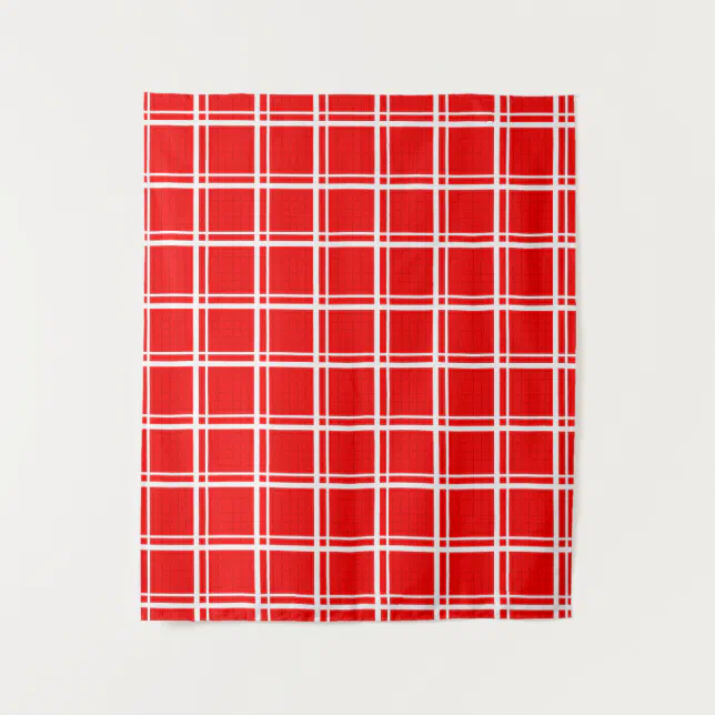 Red Windowpane Plaid Grid Stripes Pattern Design Tapestry | Zazzle