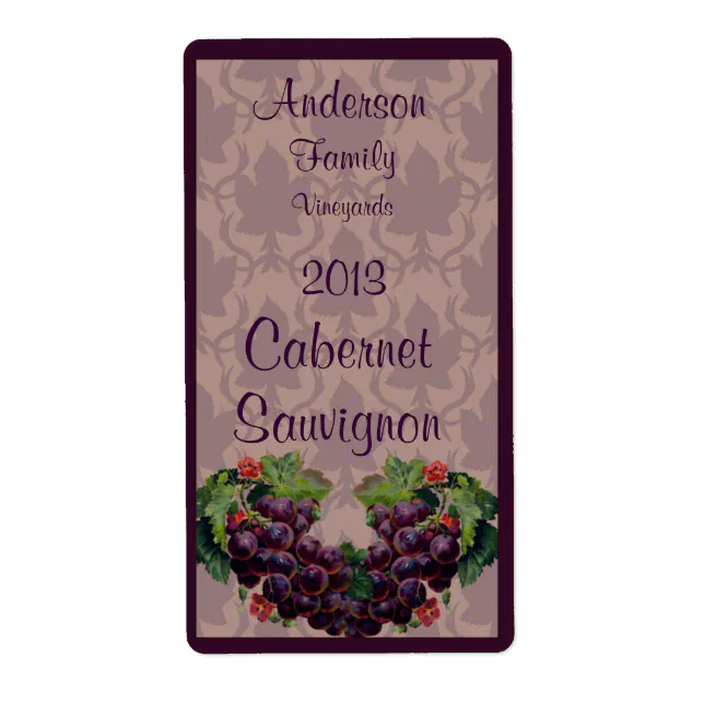 Red Wine Bottle Label with Grapes | Zazzle