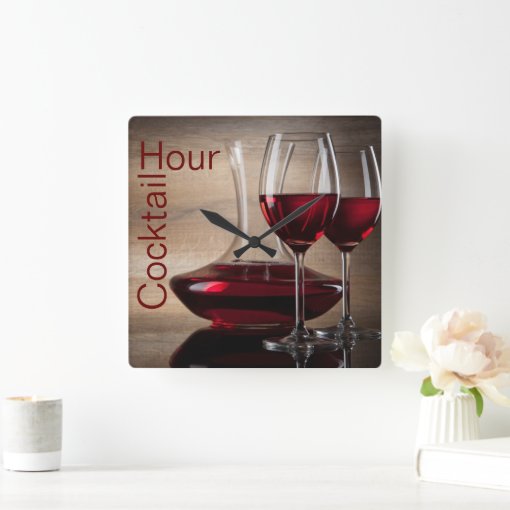 red wine cocktail wall clock | Zazzle