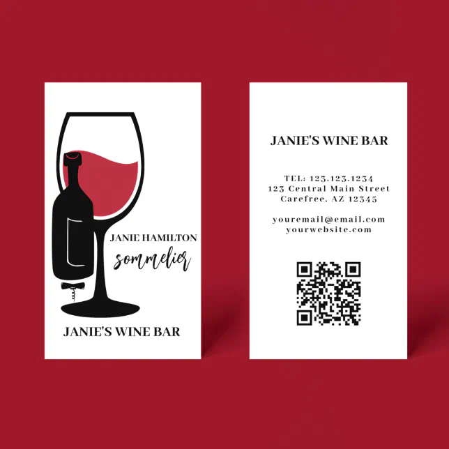 Red Wine Glass Bar Winery QR Code Business Card | Zazzle