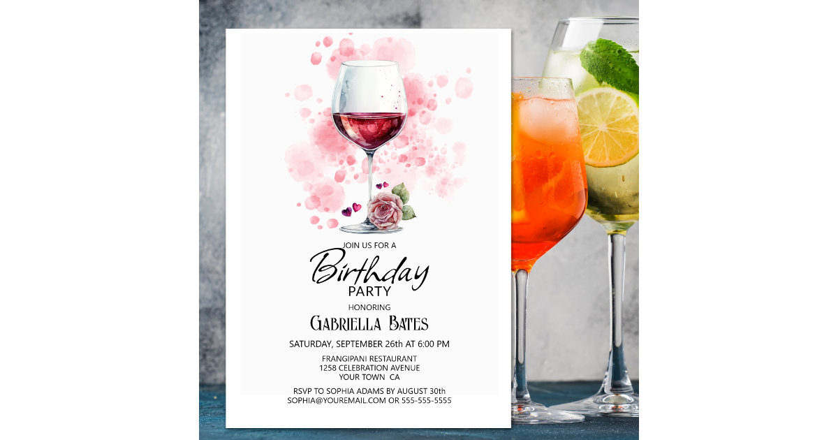 Red Wine Glass Birthday Party Invitation | Zazzle