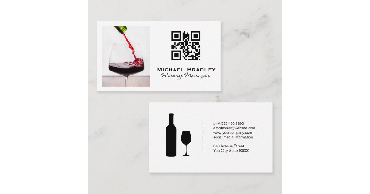 Red Wine Glass Pour | qr code Business Card | Zazzle