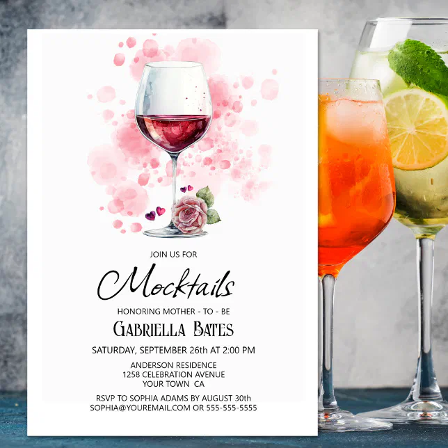 Red Wine Mocktails Baby Shower Invitation | Zazzle