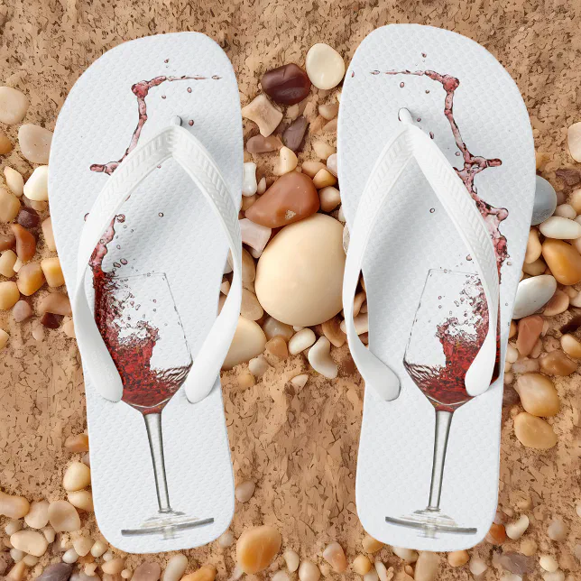 Red Wine Splash Glass Wedding Wine Tasting Flip Flops | Zazzle