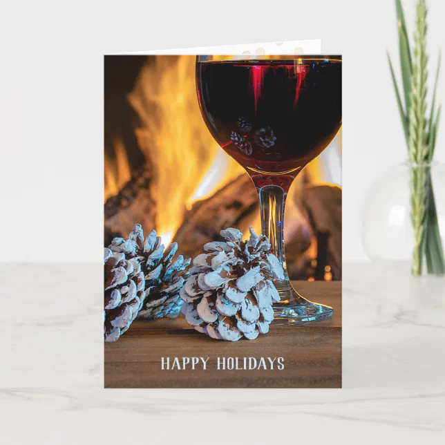red wine with Christmas pine cones Holiday Card | Zazzle