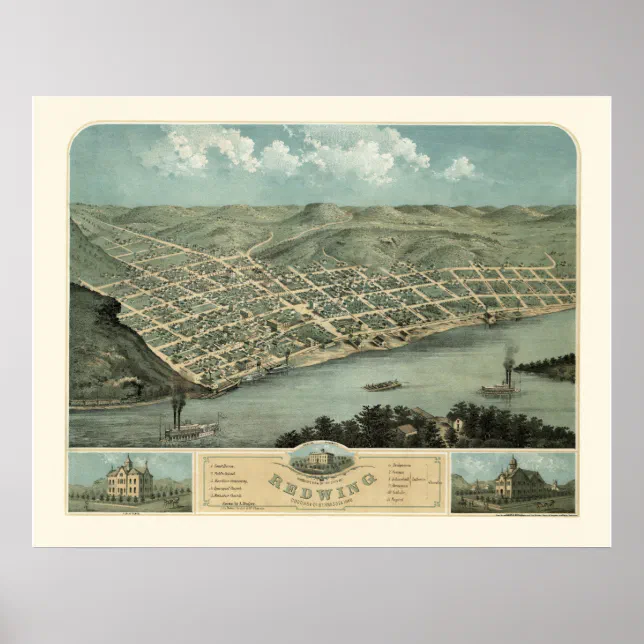 Red Wing, MN Panoramic Map - 1868 Poster | Zazzle