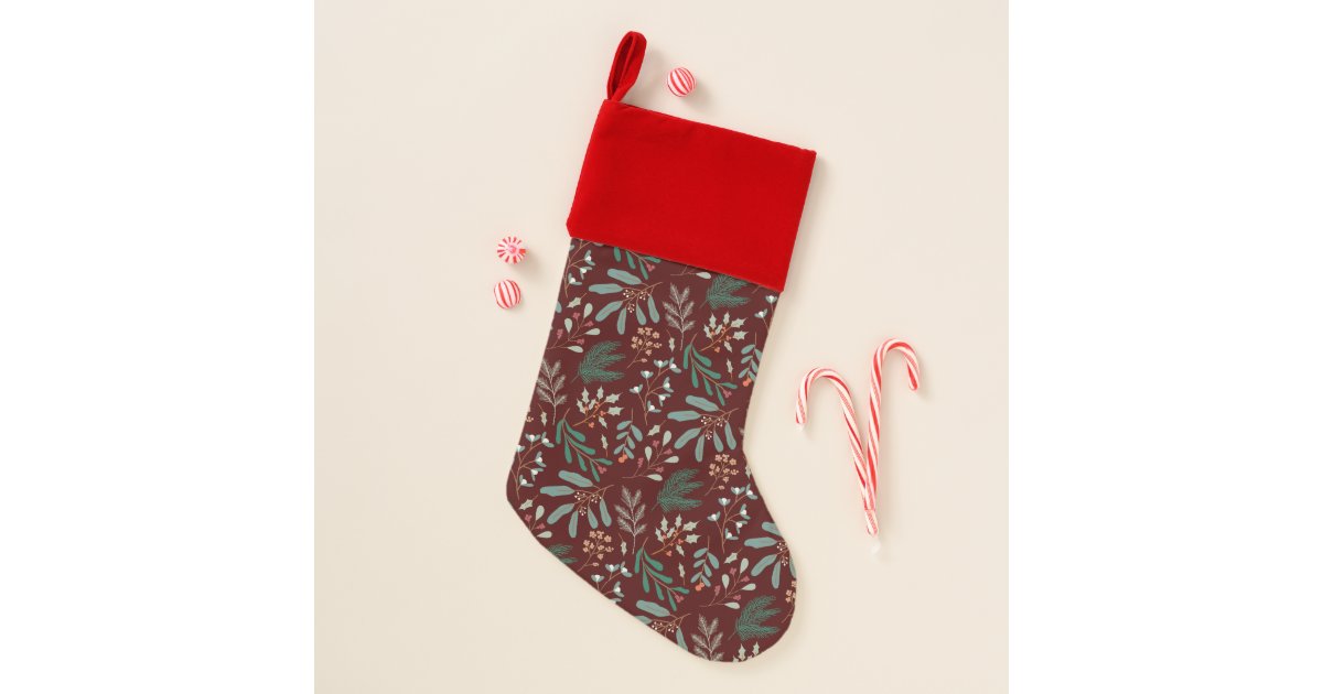 Red Winter Botanical Pattern Christmas Stocking | Zazzle