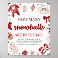 Red Winter Christmas Guess How Many Snowballs Game Poster | Zazzle