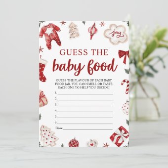 Red Winter Christmas Guess the Baby Food Game Invitation | Zazzle