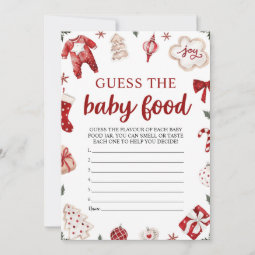Red Winter Christmas Guess the Baby Food Game Invitation | Zazzle