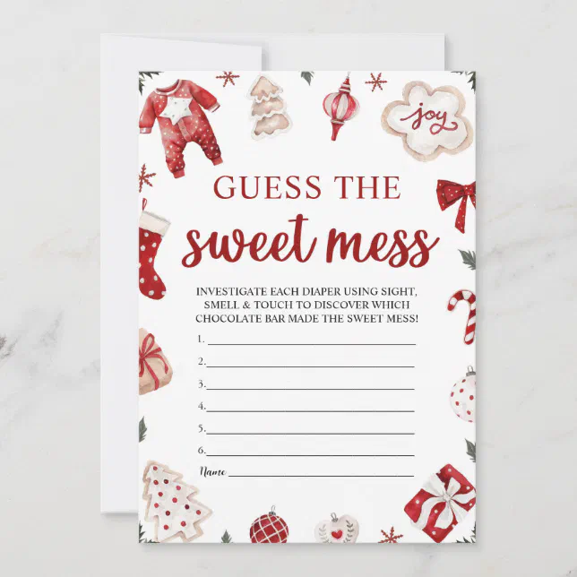 Red Winter Christmas Guess the Sweet Mess Game Invitation | Zazzle