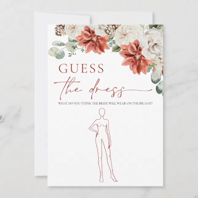 Red Winter Guess The Dress Bridal Shower Game Invitation | Zazzle