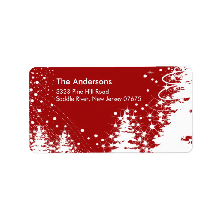 Red Winter Tree Snow Scene Return Address Label | Zazzle
