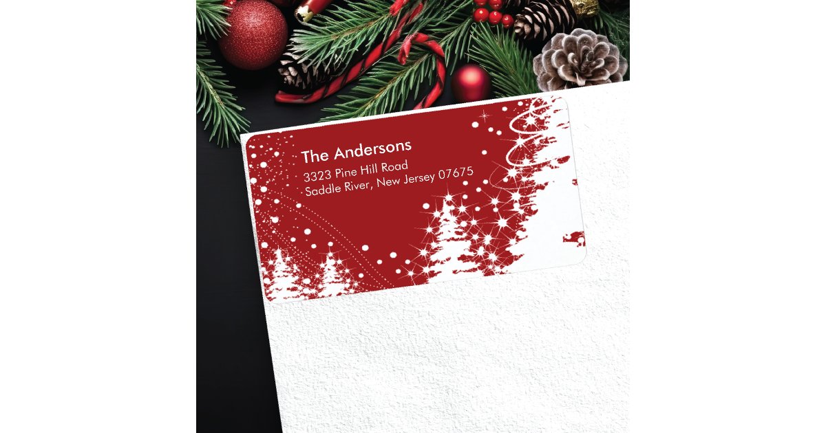 Red Winter Tree Snow Scene Return Address Label | Zazzle